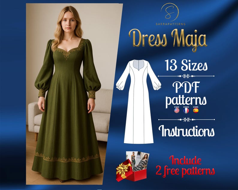 PDF Digital Sewing Pattern Maja Dress | A-line Dress Pattern | Maxi ...