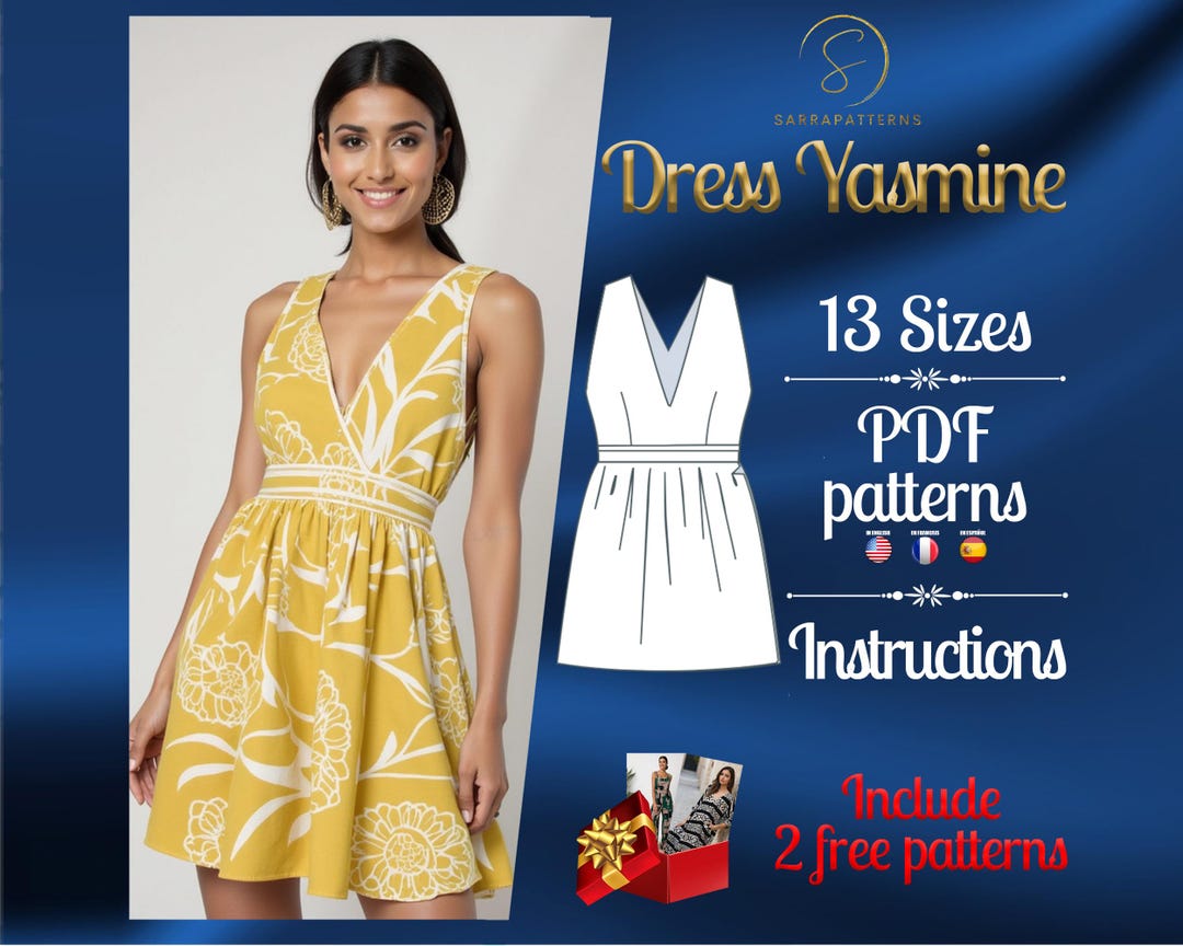 PDF Digital Sewing Pattern for Yasmine Mini Dress | Gathered Dress ...