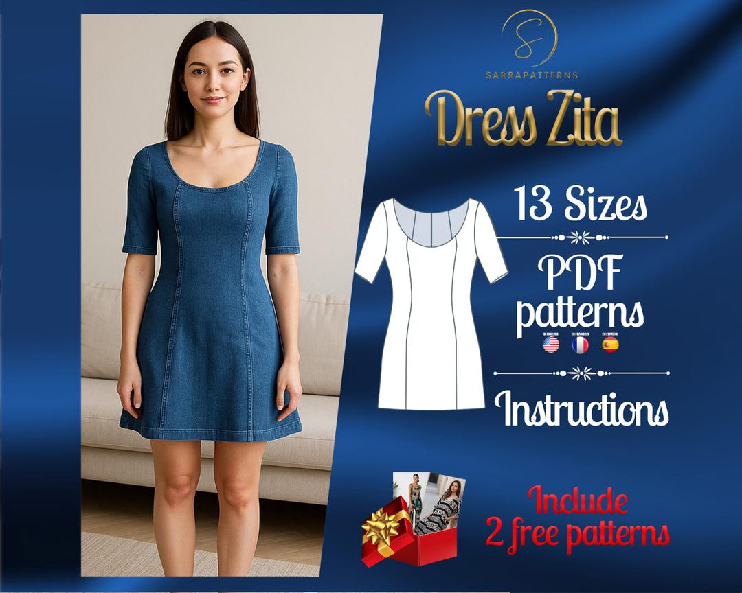 PDF Digital Sewing Pattern for Zita Dress | A Line Dress Pattern | Jean ...