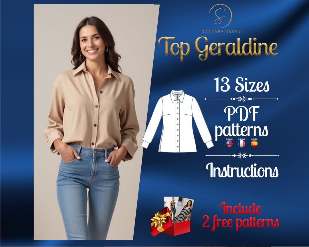 PDF Digital Sewing Pattern for Geraldine Shirt | Linen Shirt Pattern ...