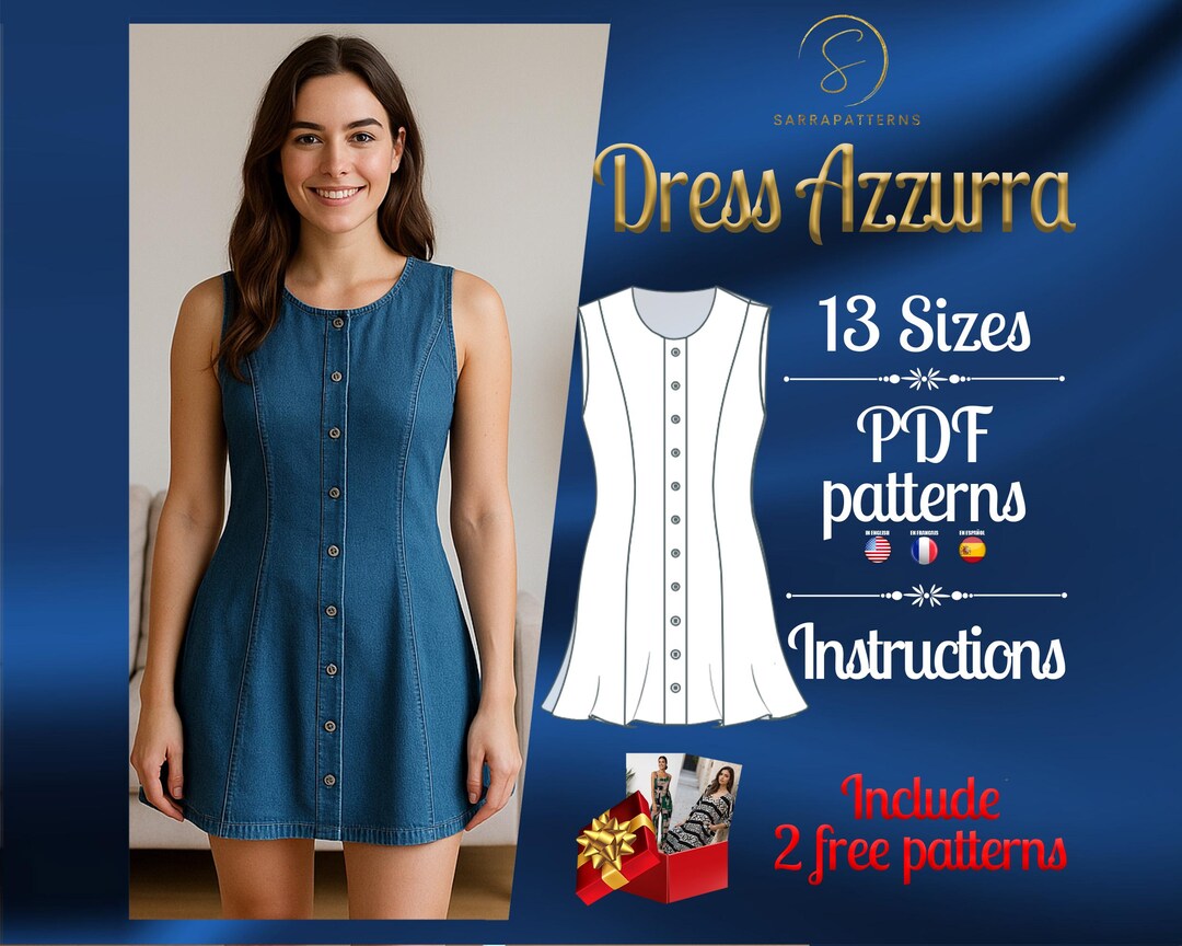 PDF Digital Sewing Pattern for Azzurra Dress | Gored Dress Pattern ...
