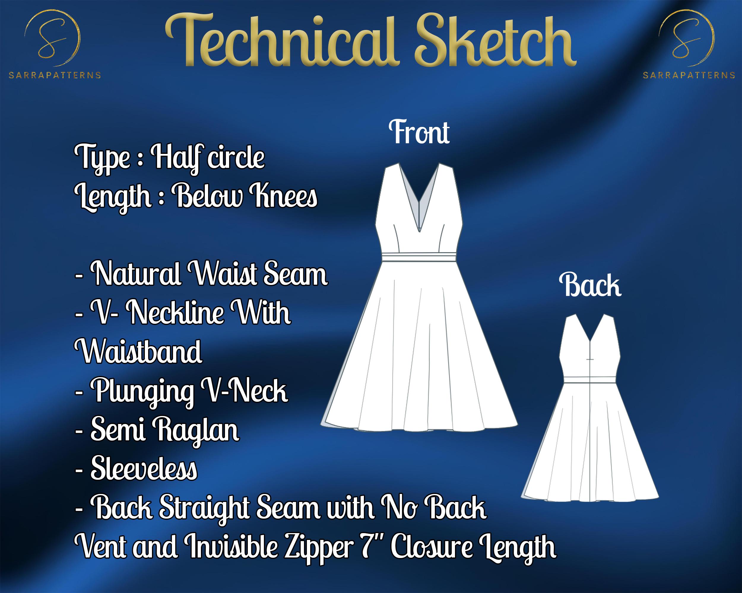 PDF Digital Sewing Pattern Eva Knees Dress | Half Circle Dress Pattern ...
