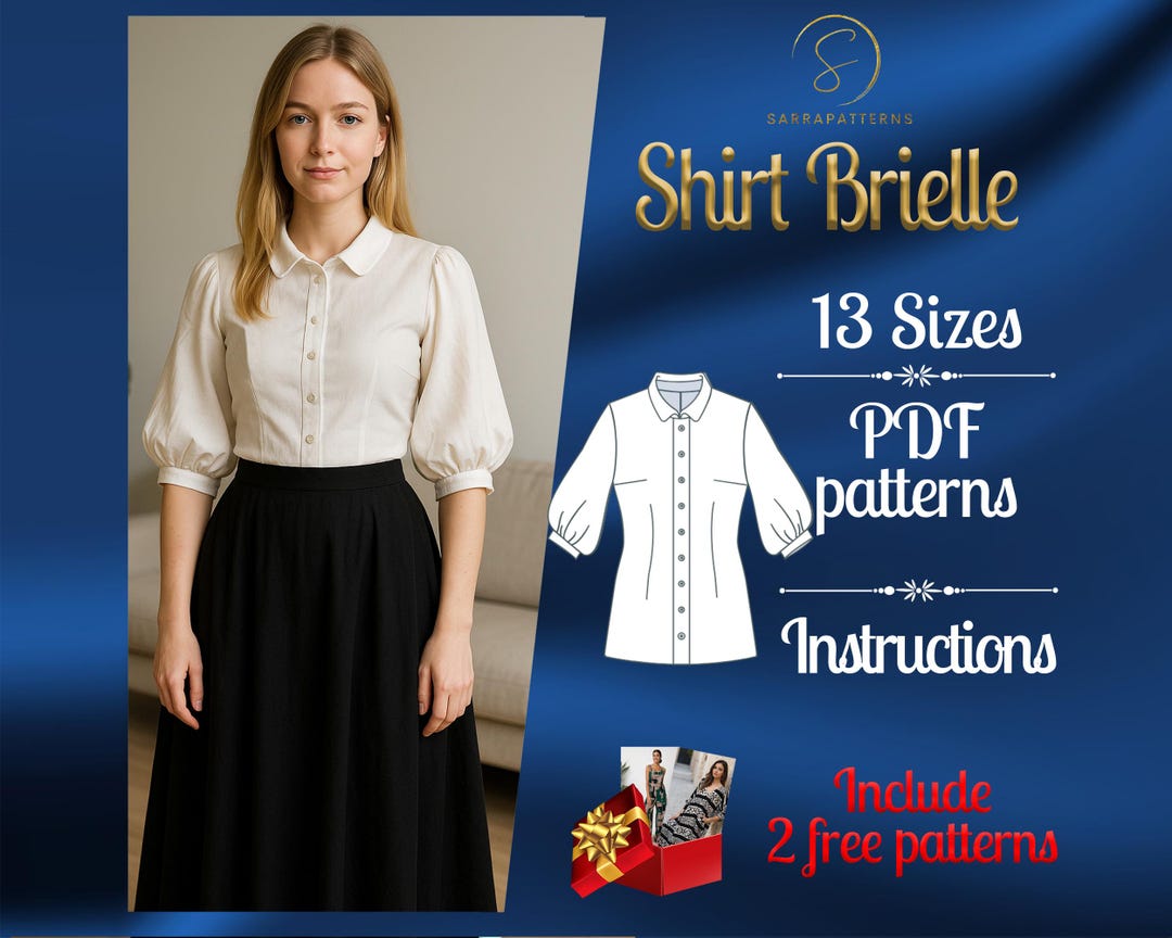 PDF Digital Sewing Pattern for Brielle Shirt | Shirt Pattern Women ...