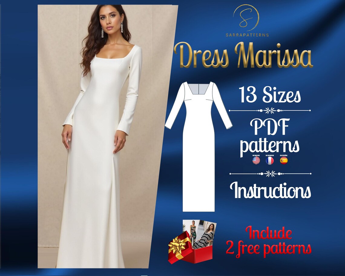 PDF Digital Sewing Pattern for Marissa Dress | Straight Dress Pattern ...