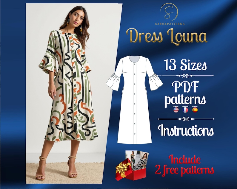 PDF Digital Sewing Pattern for the Louna Midi Dress | A-line Dress Pattern | Gown Sewing Pattern ...