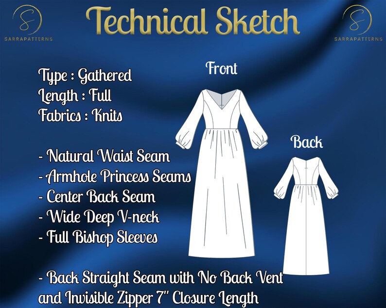 PDF Digital Sewing Pattern for Jane Dress | Gathered Dress Pattern ...