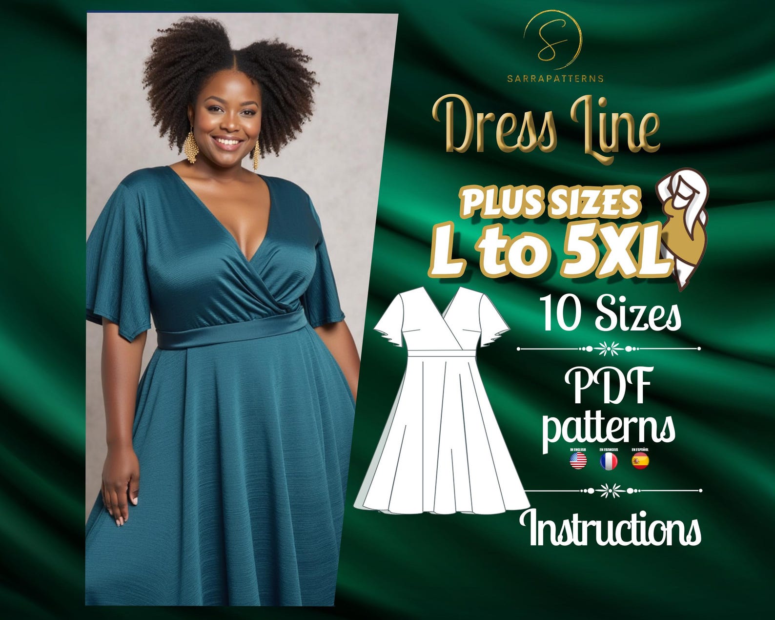 PDF Digital Sewing Pattern for Line Dress | Plus Size Patterns | Circle ...