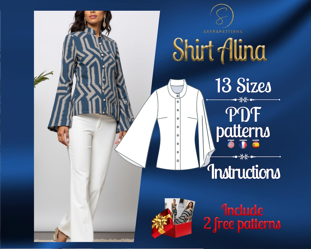 PDF Digital Sewing Pattern for Alina Shirt | Shirt Pattern Women ...
