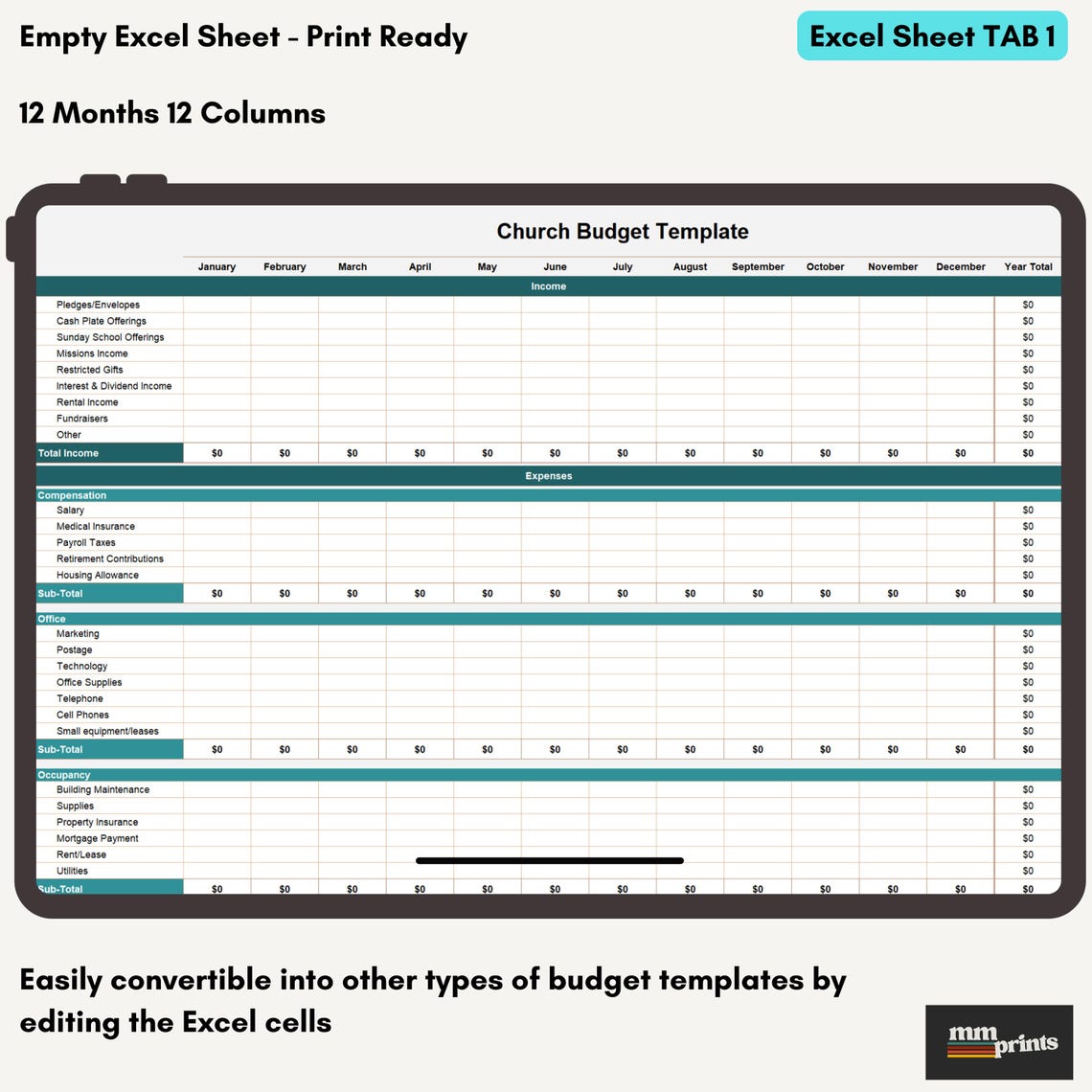 Church Budget Template: Income & Expense Tracker (excel, Digital ...