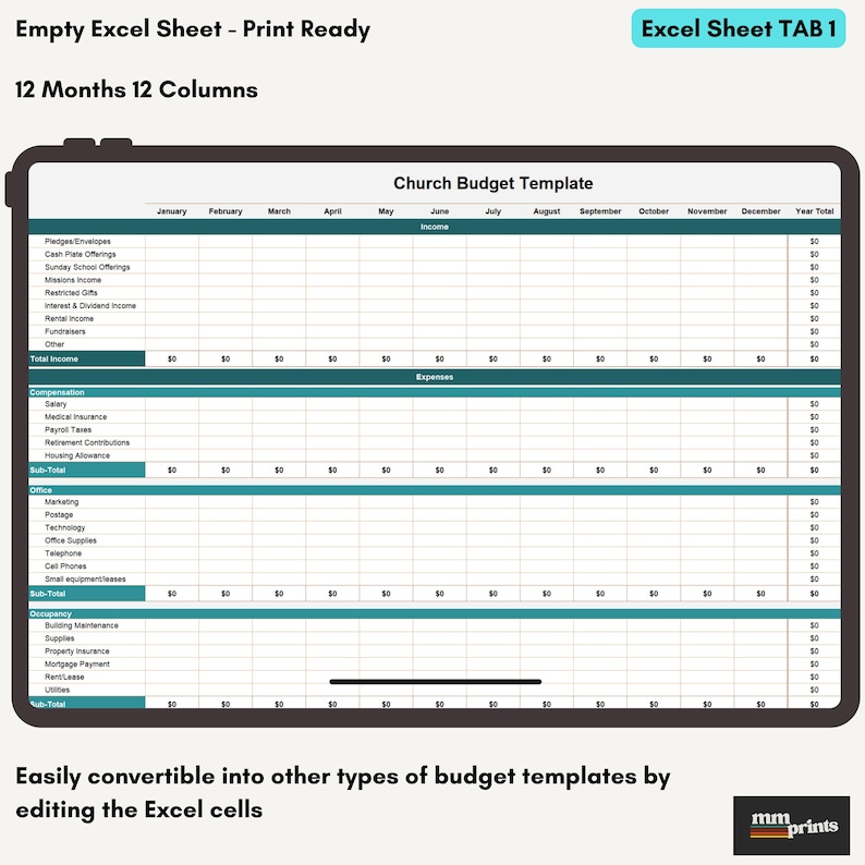Church Budget Template: Income & Expense Tracker (excel, Digital ...