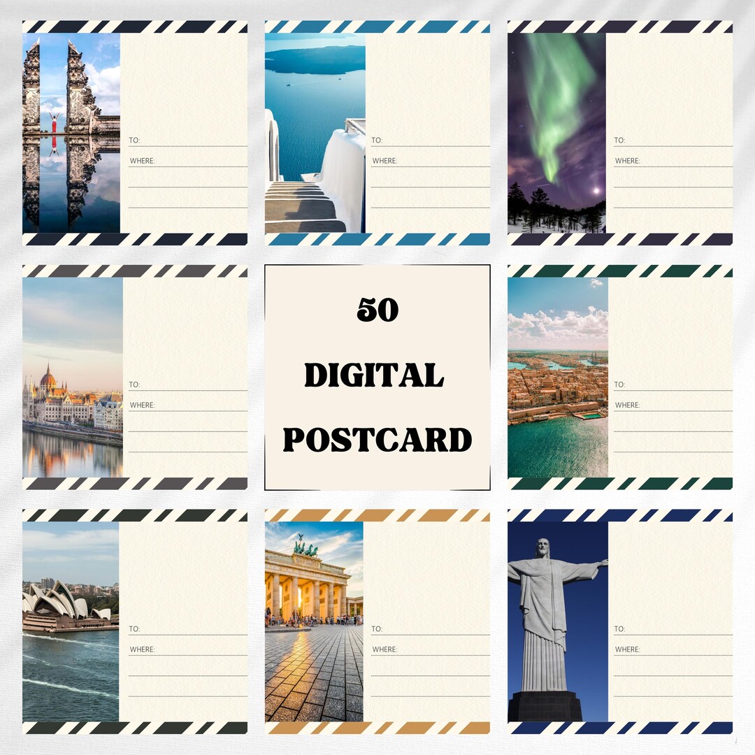 50 Digital Postcards (A6)- 4K Printable Views of Cities & Countries ...