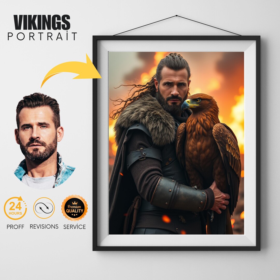 Custom Vikings Portrait From Photo, Personalized Viking Portrait ...