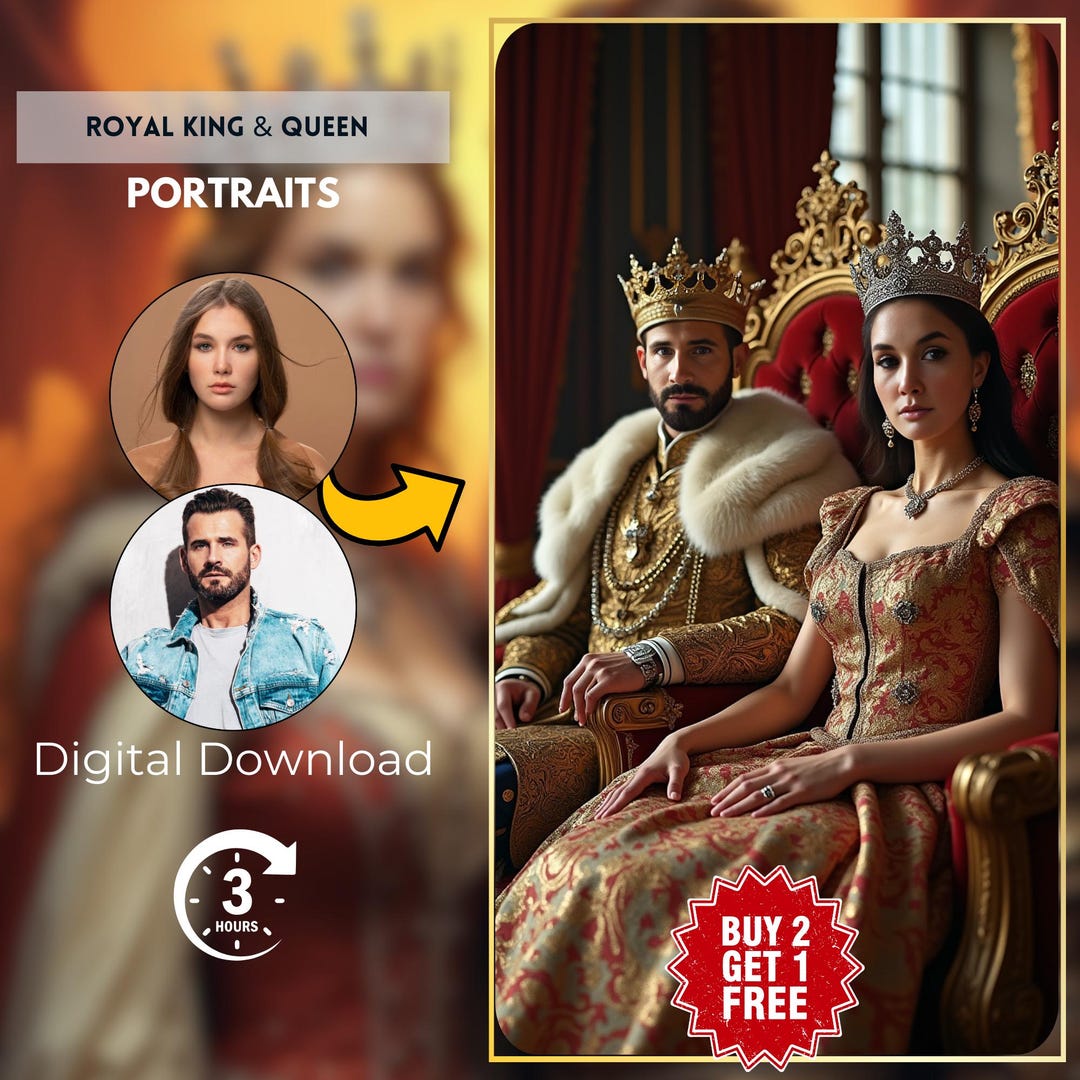 Royal King & Queen Portraits Custom Historical Art, Couple Portrait ...