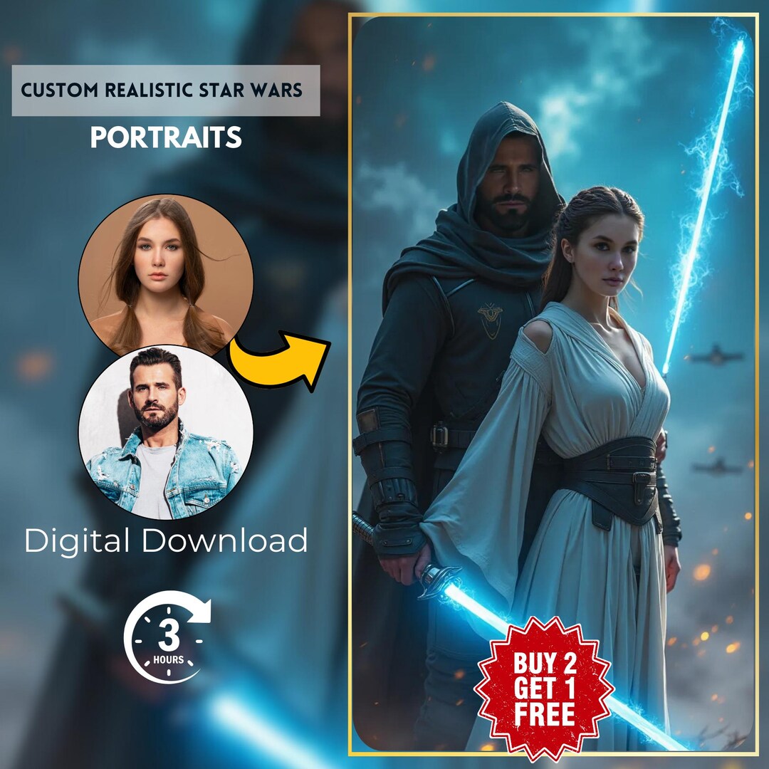 Custom Realistic Star Wars Couple Portrait, Personalized Portraits ...