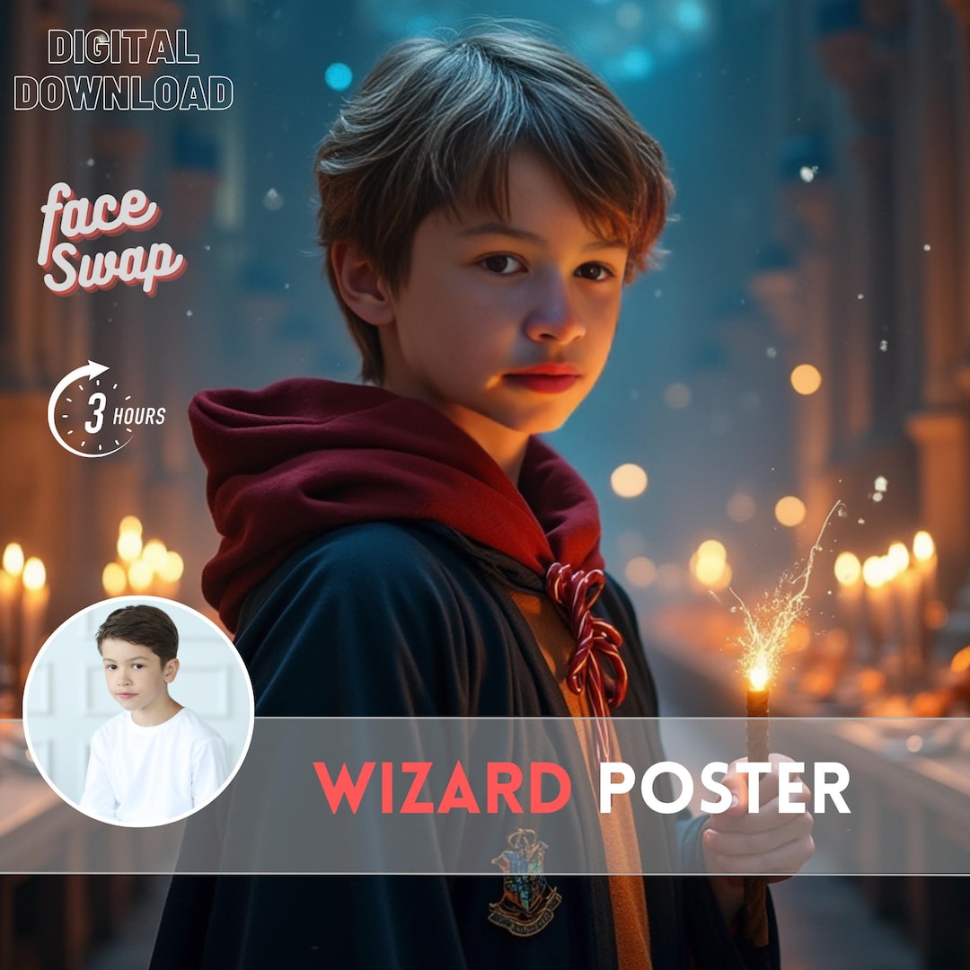Personalized Wizard Poster Custom Portrait - Unique Wizard Art for Kids ...