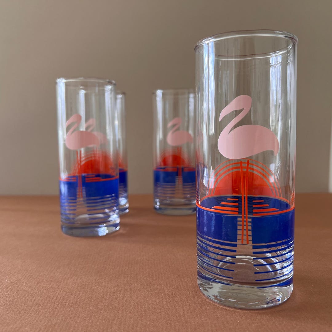 Vintage 1980s Panache Flamingo Juice Glasses - Highball - Barware (set ...