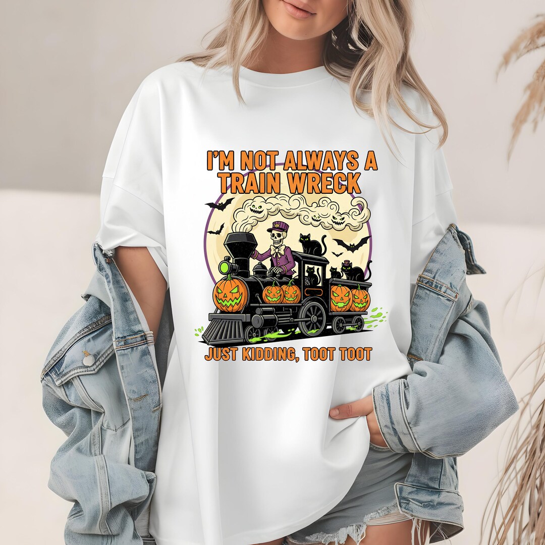 Funny Skeleton Train Halloween PNG: Retro Spooky Design (digital ...