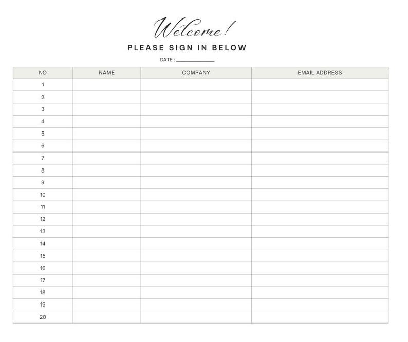 Corporate Event Printable Sign in Sheet - Etsy Canada