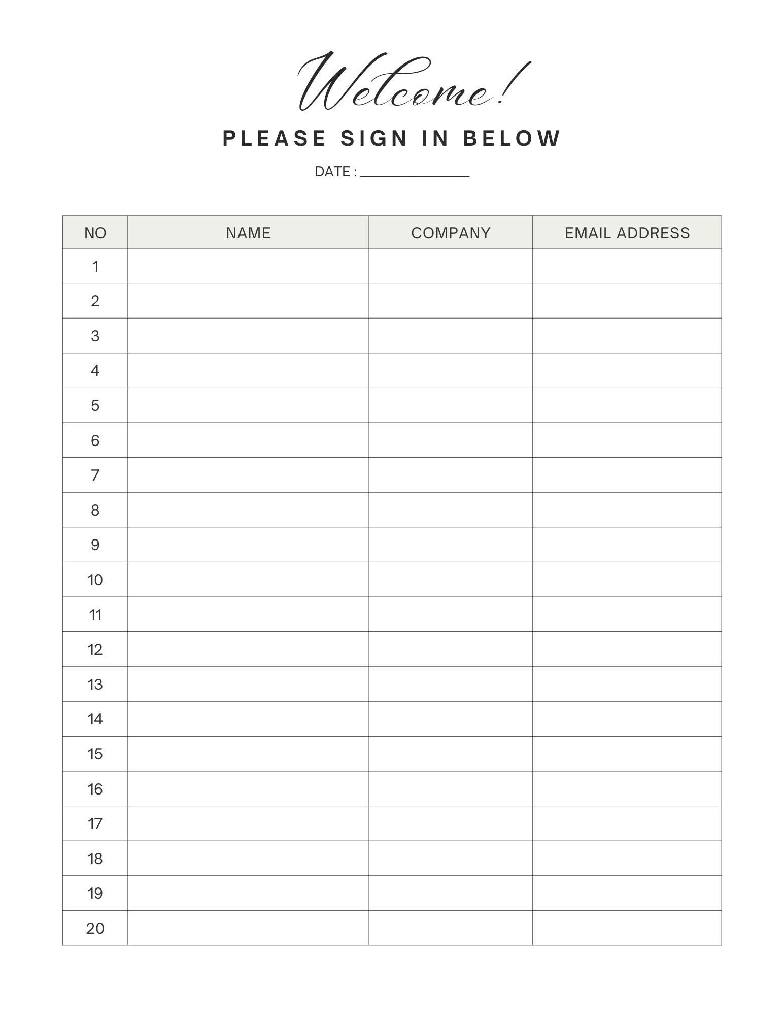 Corporate Event Printable Sign in Sheet - Etsy