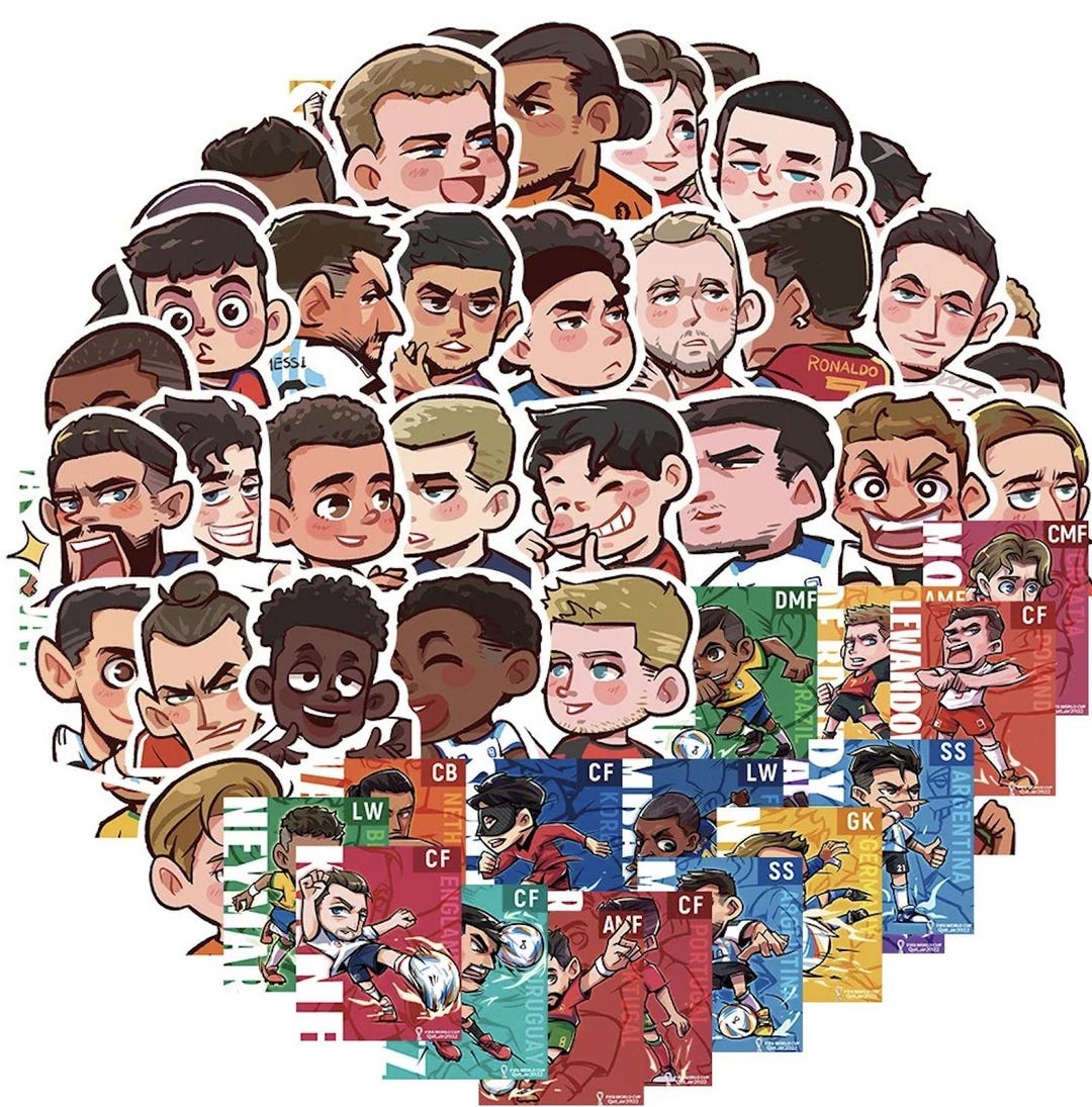 Cartoon Footballer Stickers 50pcs World Cup Players Champions Stickers ...