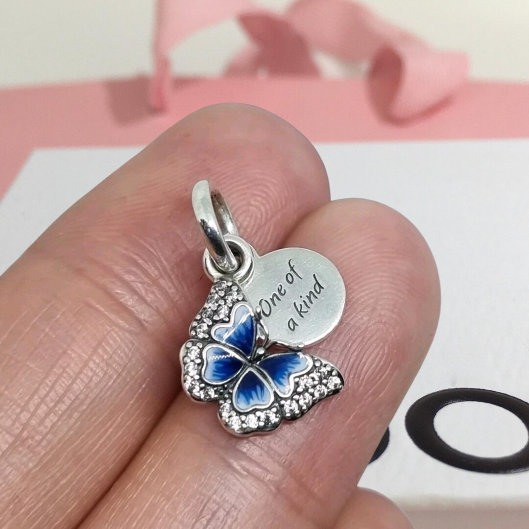 Blue Butterfly & Quote Double Dangle Charm, 925 Sterling Silver, Charm ...