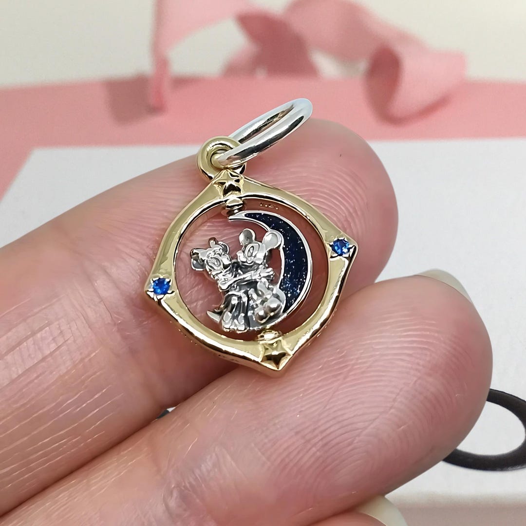 Mickey Mouse & Minnie Mouse Spinning Moon Charm, 925 Sterling Silver ...