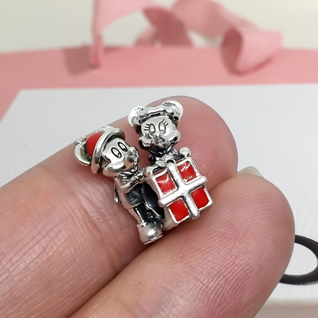 Mickey Mouse & Minnie Mouse Present Charm, 925 Sterling Silver, Charm ...