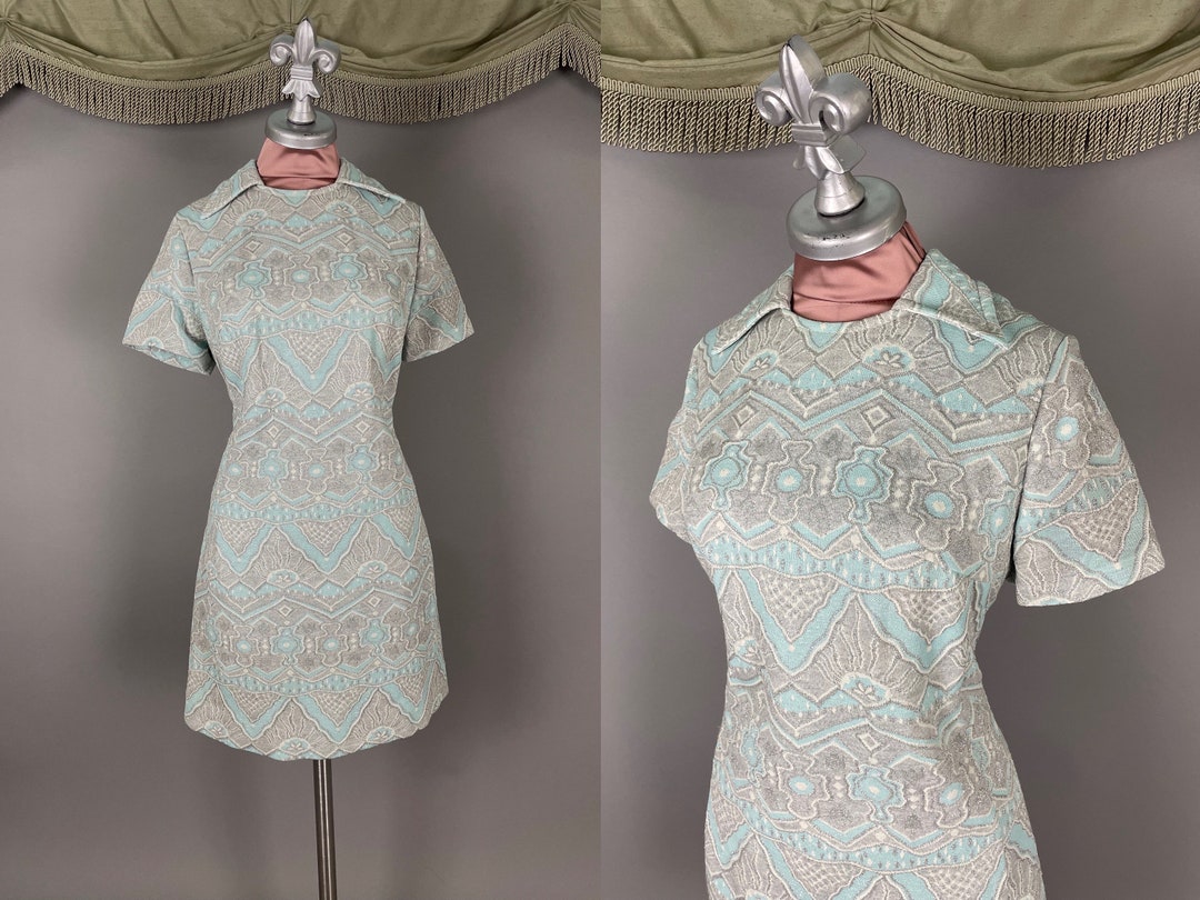 1960s Dress Vintage 60s SILVER SPARKLE BLUE Aqua Metallic Mod a Line - Etsy