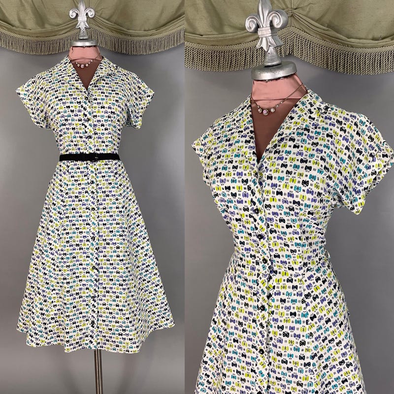 Novelty Print Dress 1950s - Etsy