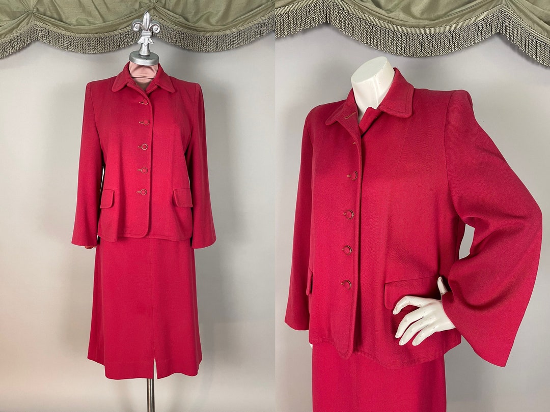 1940s Suit Vintage 40s MUTED RED WOOL Swing Coat 2pc Skirt Jacket Set ...