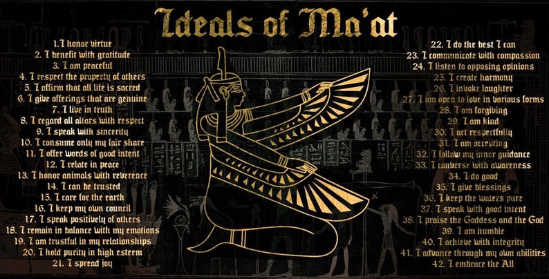 Ma'at Tapestry: Egyptian Decor, 42 Laws, Golden Black Wall Hanging - Etsy