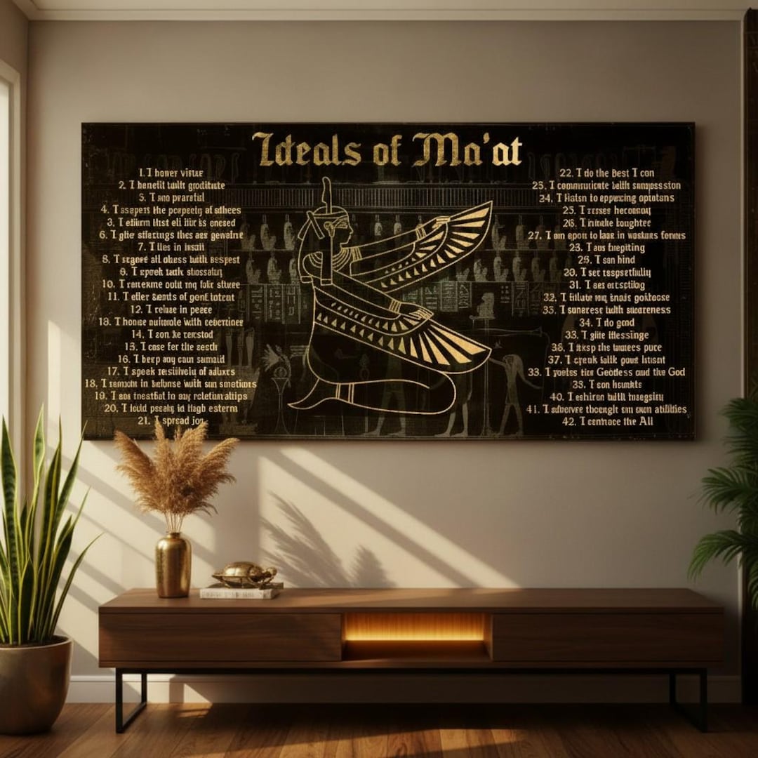 Ma'at Tapestry: Egyptian Decor, 42 Laws, Golden Black Wall Hanging - Etsy