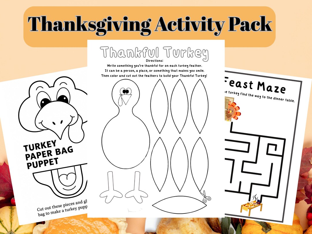 Thanksgiving Activity Pack for Kids,printable Crafts, Mazes,coloring ...