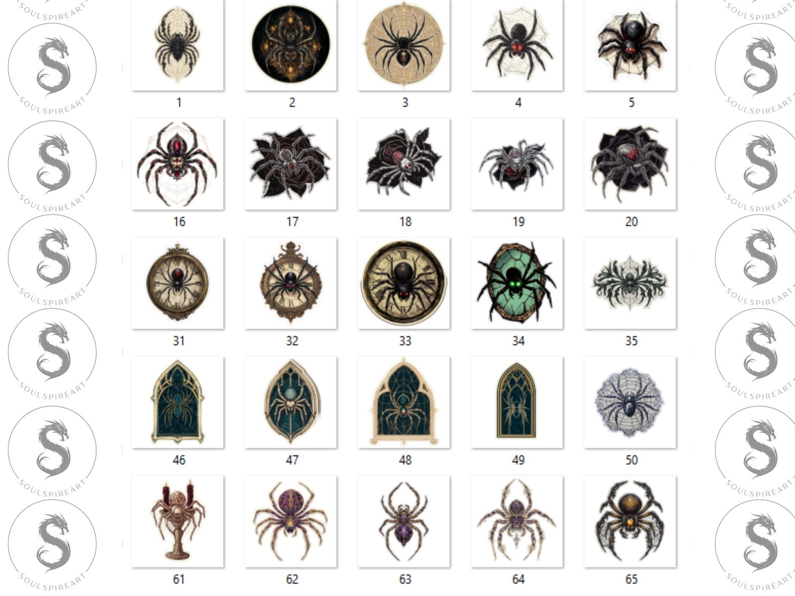 Gothic Spiders Clipart Bundle – 67 PNG Sticker Designs, Dark Gothic ...
