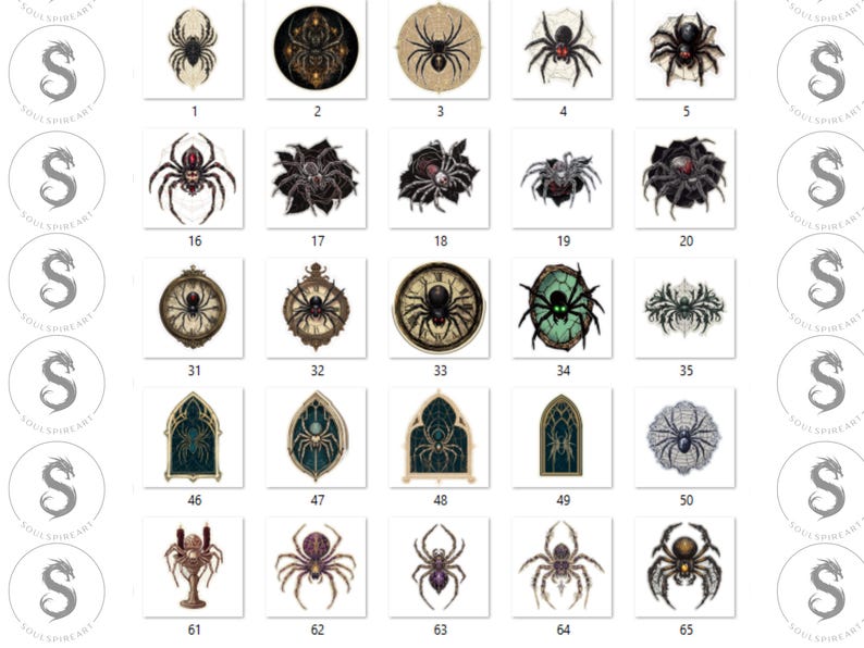 Gothic Spiders Clipart Bundle – 67 PNG Sticker Designs, Dark Gothic ...