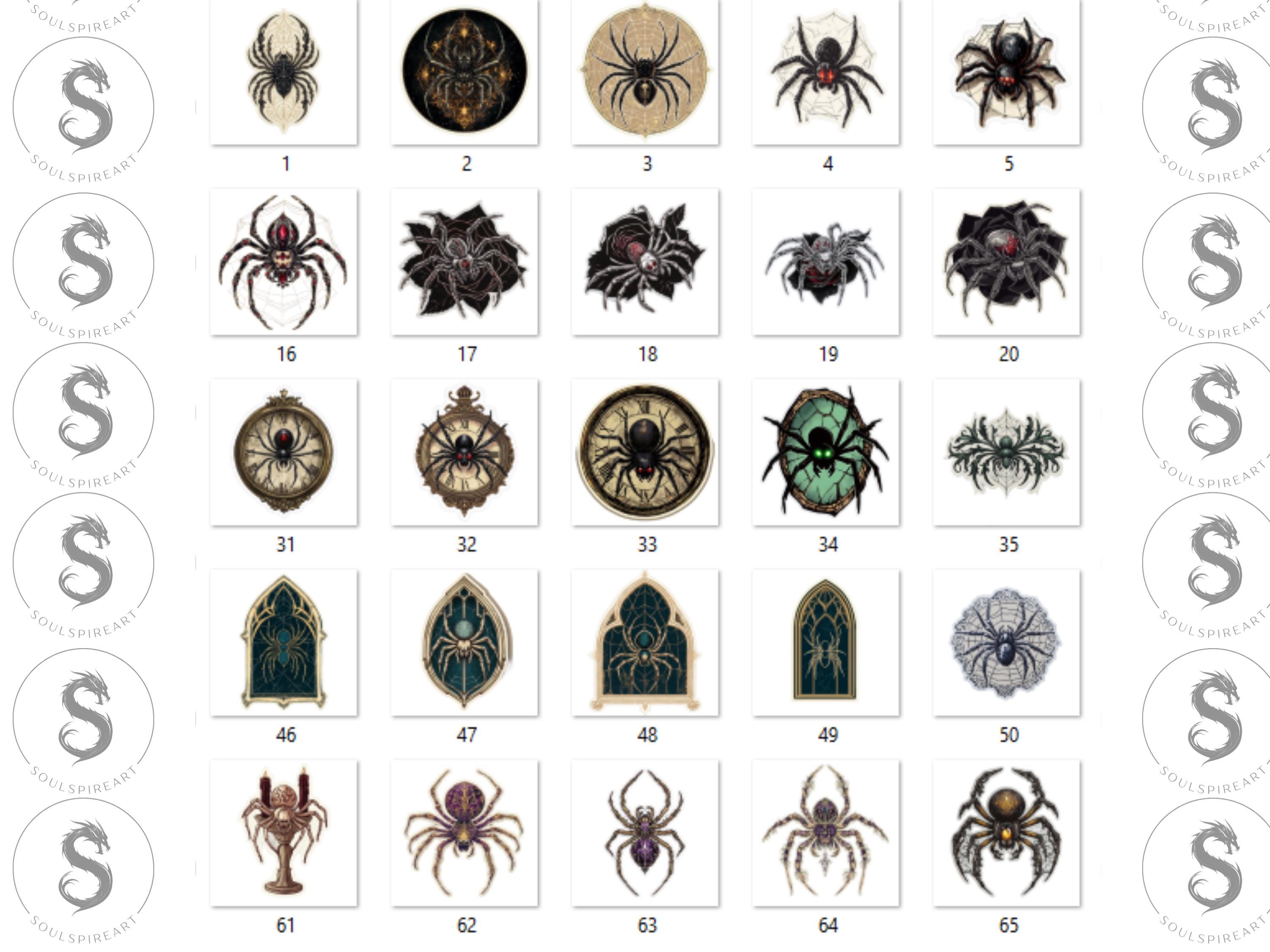 Gothic Spiders Clipart Bundle – 67 PNG Sticker Designs, Dark Gothic ...