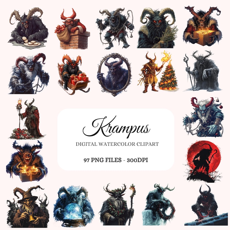 Krampus Clipart Bundle – 97 Dark Christmas PNG Illustrations ...