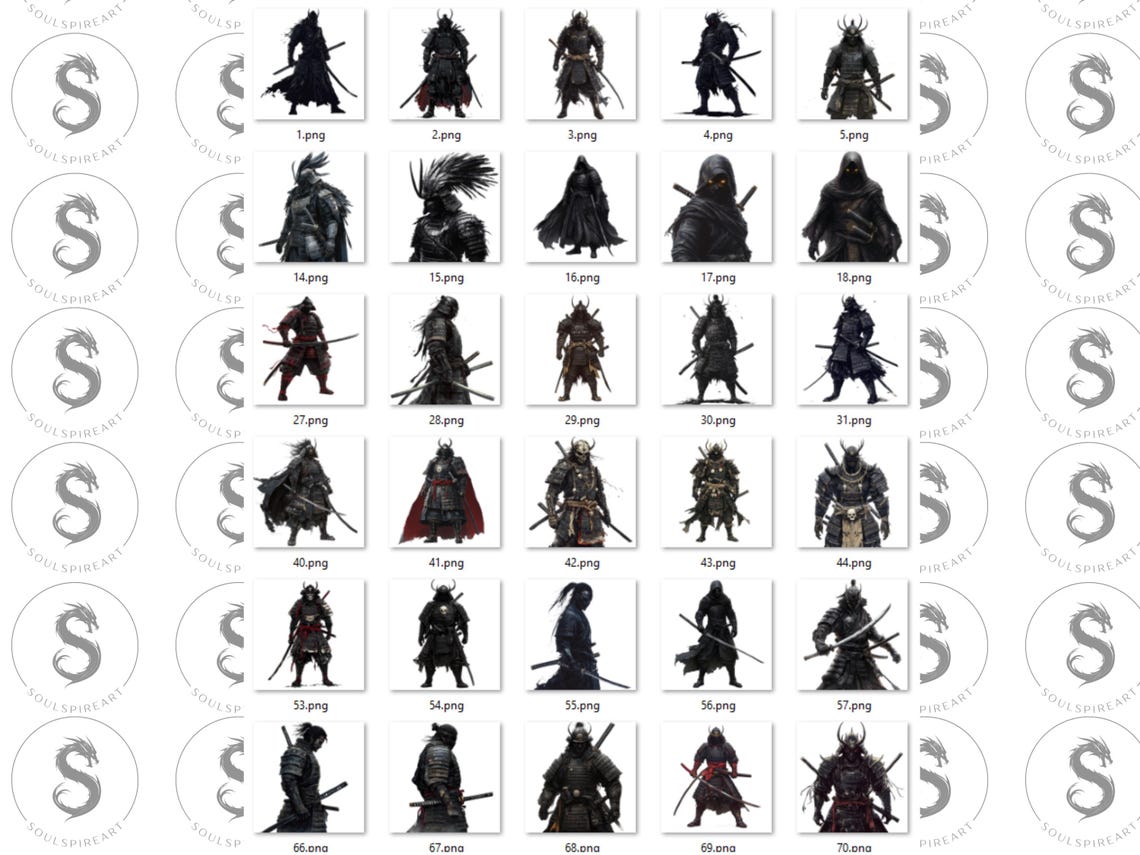 Dark Samurai Warrior Clipart Bundle – Feudal Japan Art (76 PNG Images ...