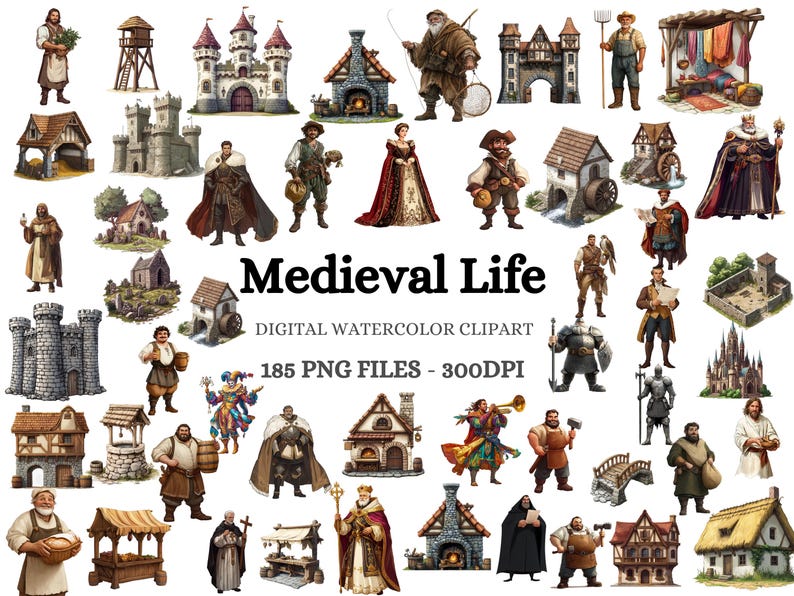 Medieval Life Watercolor Clipart Bundle – Medieval Buildings ...