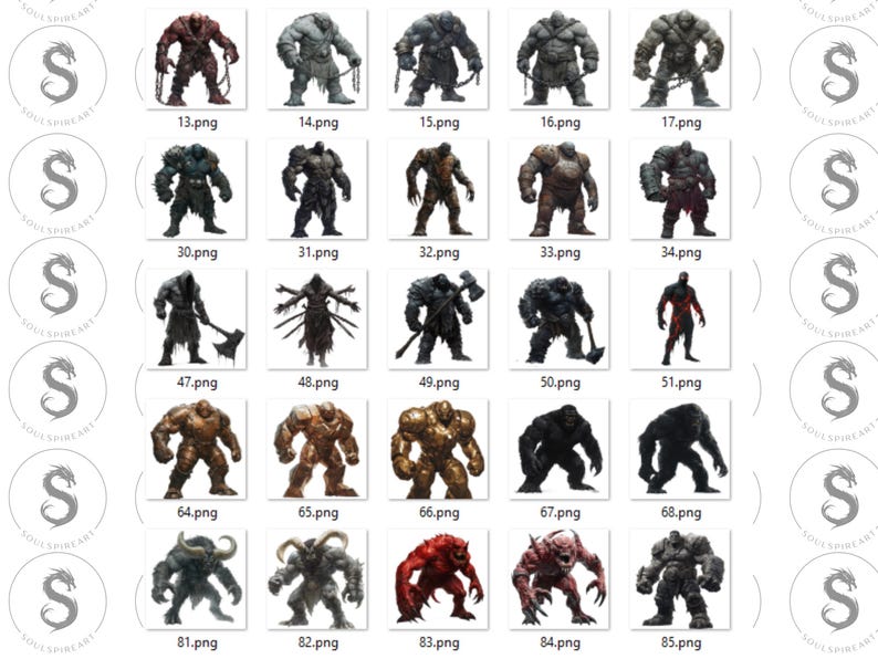 Dark Giants Watercolor Clipart Bundle – Mythical Titans, Dark Fantasy ...