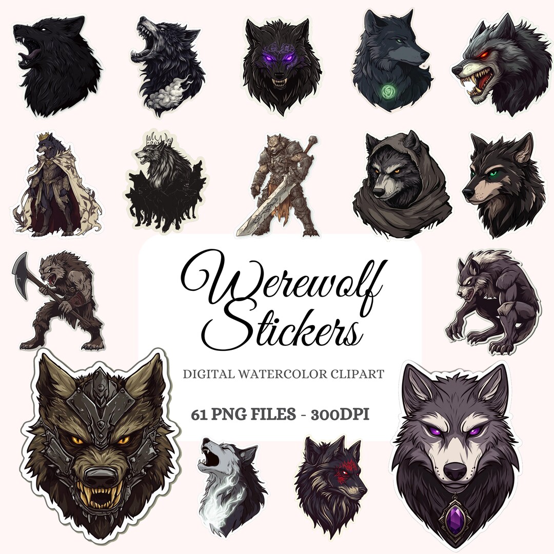 Dark Werewolf Stickers Clipart Bundle | 61 PNG Images | Dark Fantasy ...