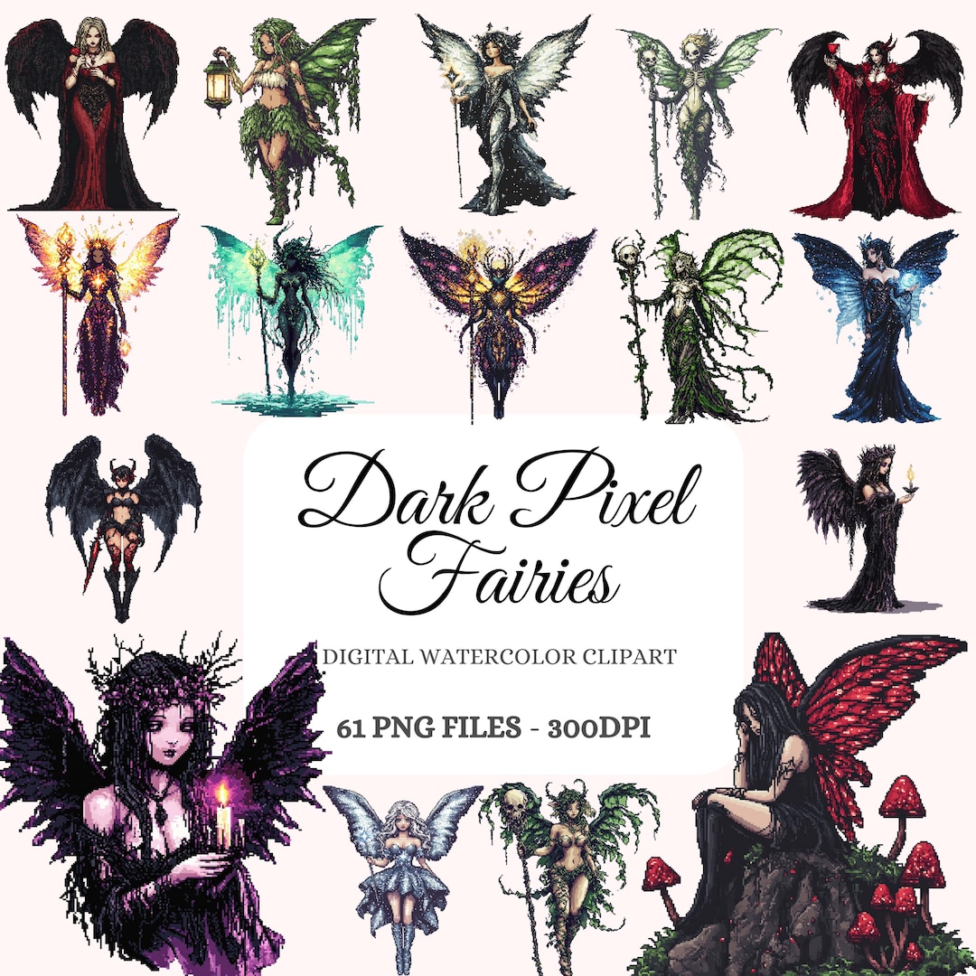 Dark Fantasy Pixel Fairies Clipart – 60 PNG Graphics (digital Download ...