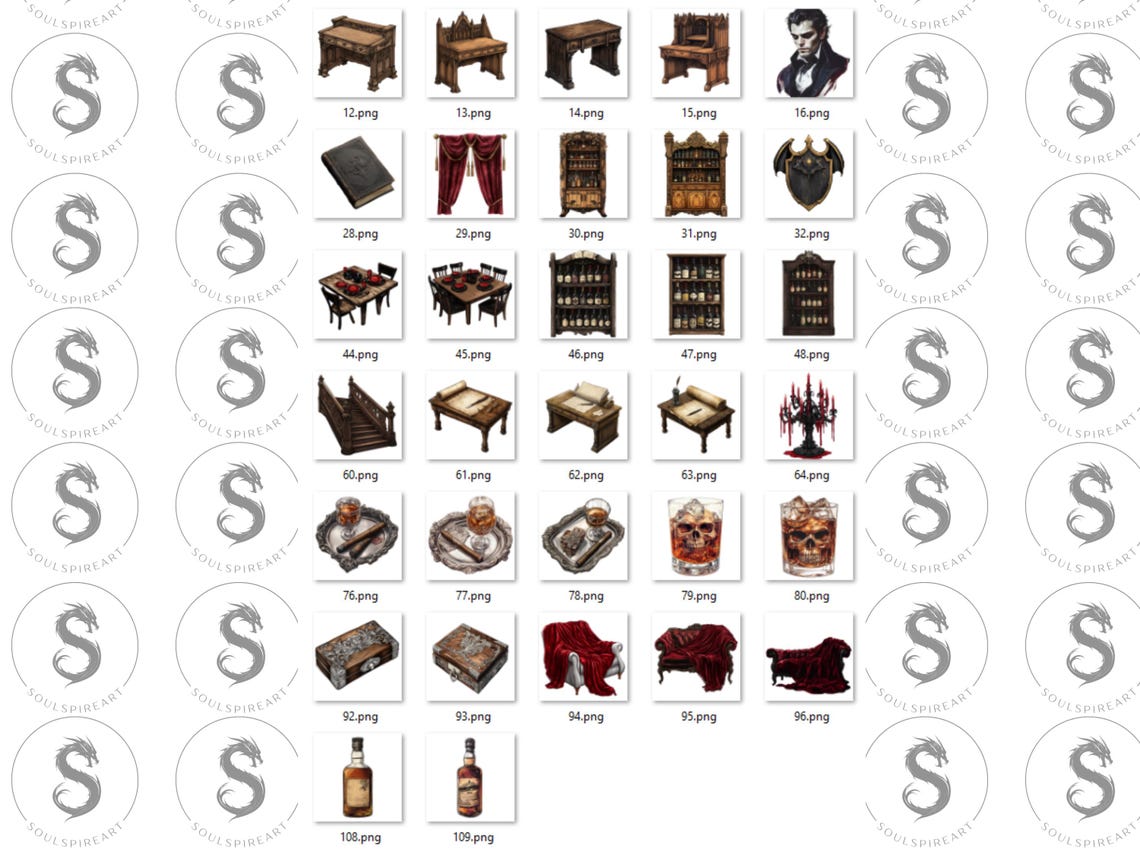 Vampire Home Decorations Clipart Bundle – Gothic Interior Pngs, Dark ...