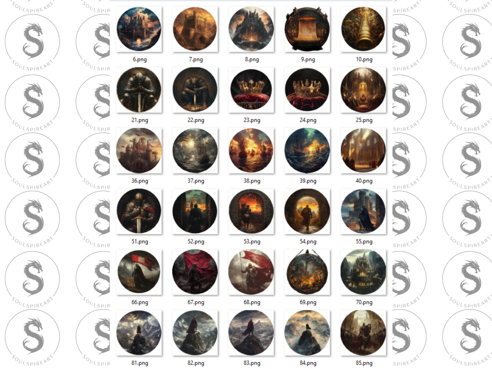 Medieval Kingdom Watercolor Clipart Bundle | 129 Circular Designs PNG ...