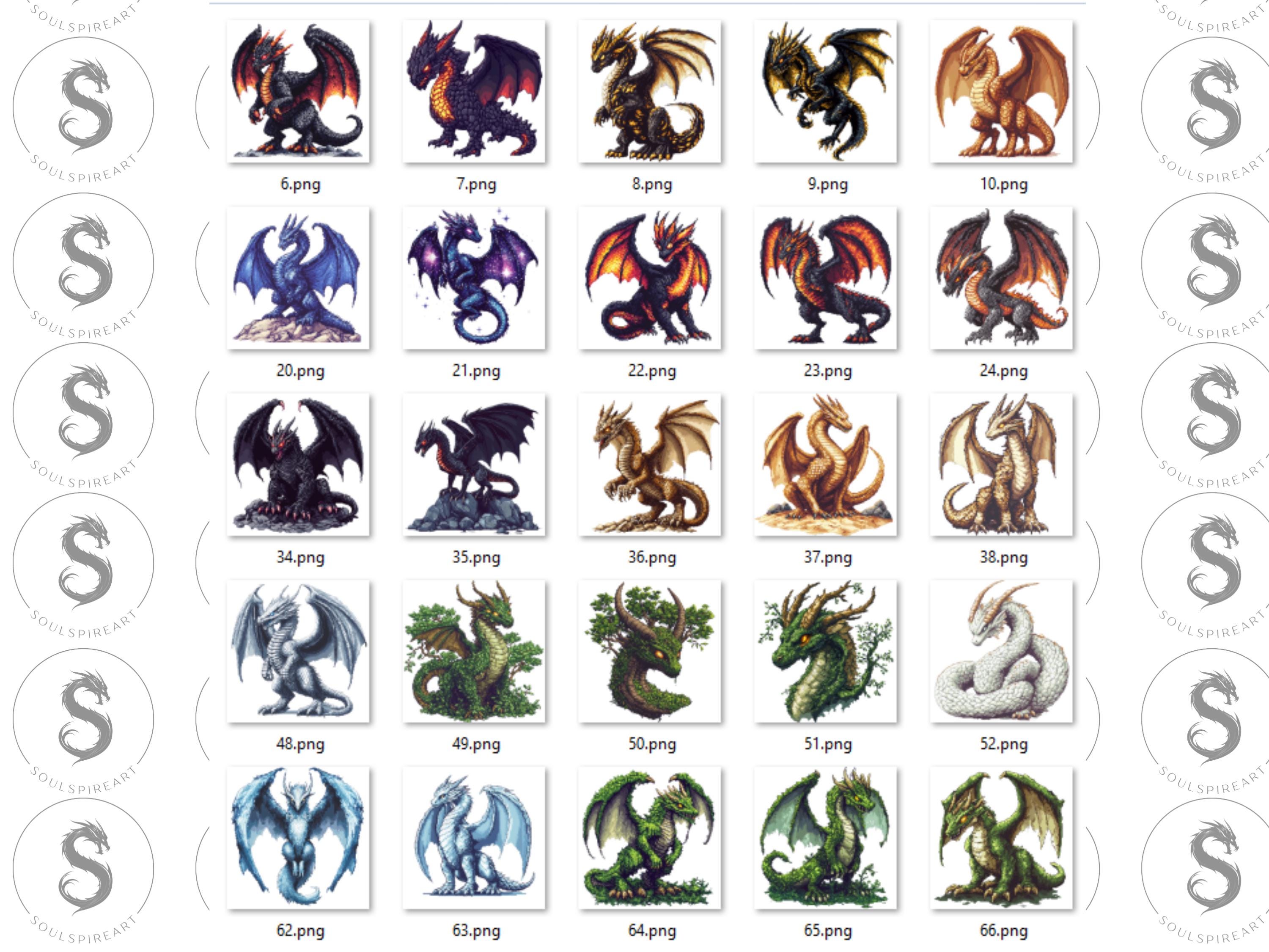 Pixel Dragons Clipart Bundle – 75 Unique Pixel Art Dragon Graphics ...