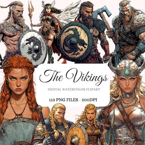 Vikings Watercolor Clipart Bundle – 113 Norse Warriors, Viking Helmets ...