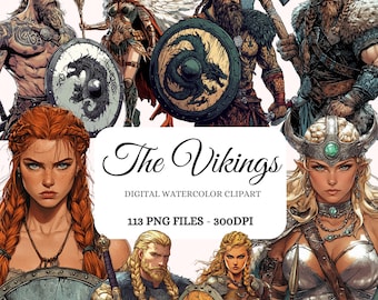 Vikings Watercolor Clipart Bundle – 113 Norse Warriors, Viking Helmets ...