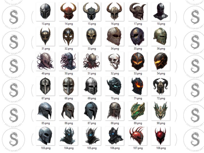 Dark Helmets Clipart Bundle – 112 Medieval Warrior Helmets, Knight ...