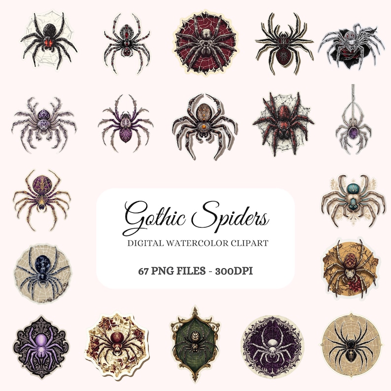 Gothic Spiders Clipart Bundle – 67 PNG Sticker Designs, Dark Gothic ...