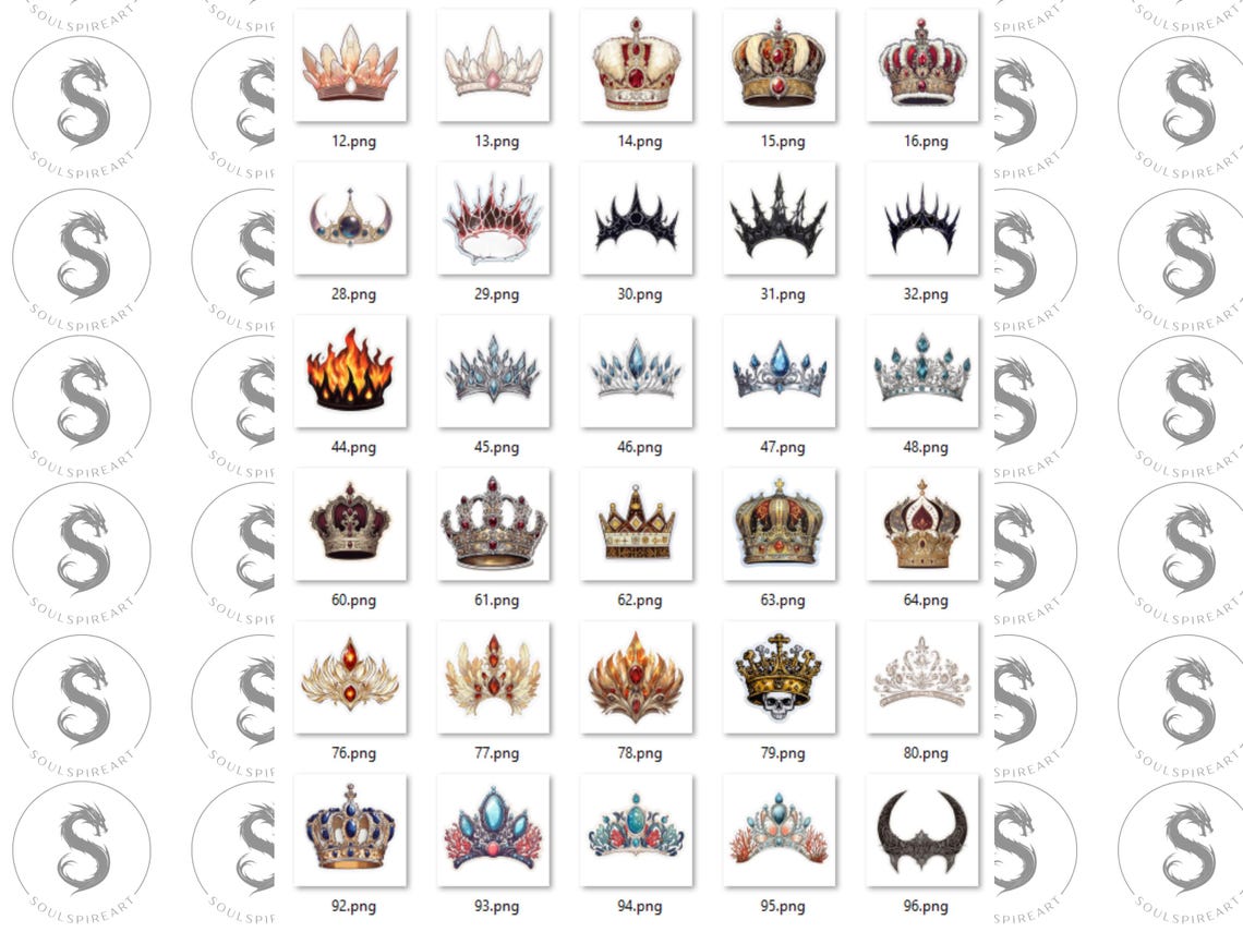 Crown Stickers Clipart Bundle – 104 Pngs of Gothic, Royal and Fantasy ...